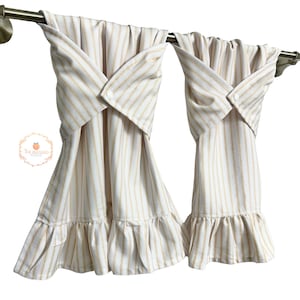 Neutral Ticking Stripe Kitchen Towels With Ruffle, Stay Put Towel, Dish ...