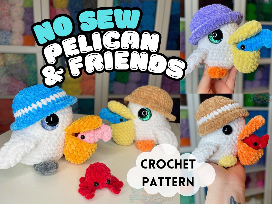 No Sew Paddy the Pelican + Friends Crochet Pattern; Crochet Mini Crab ...