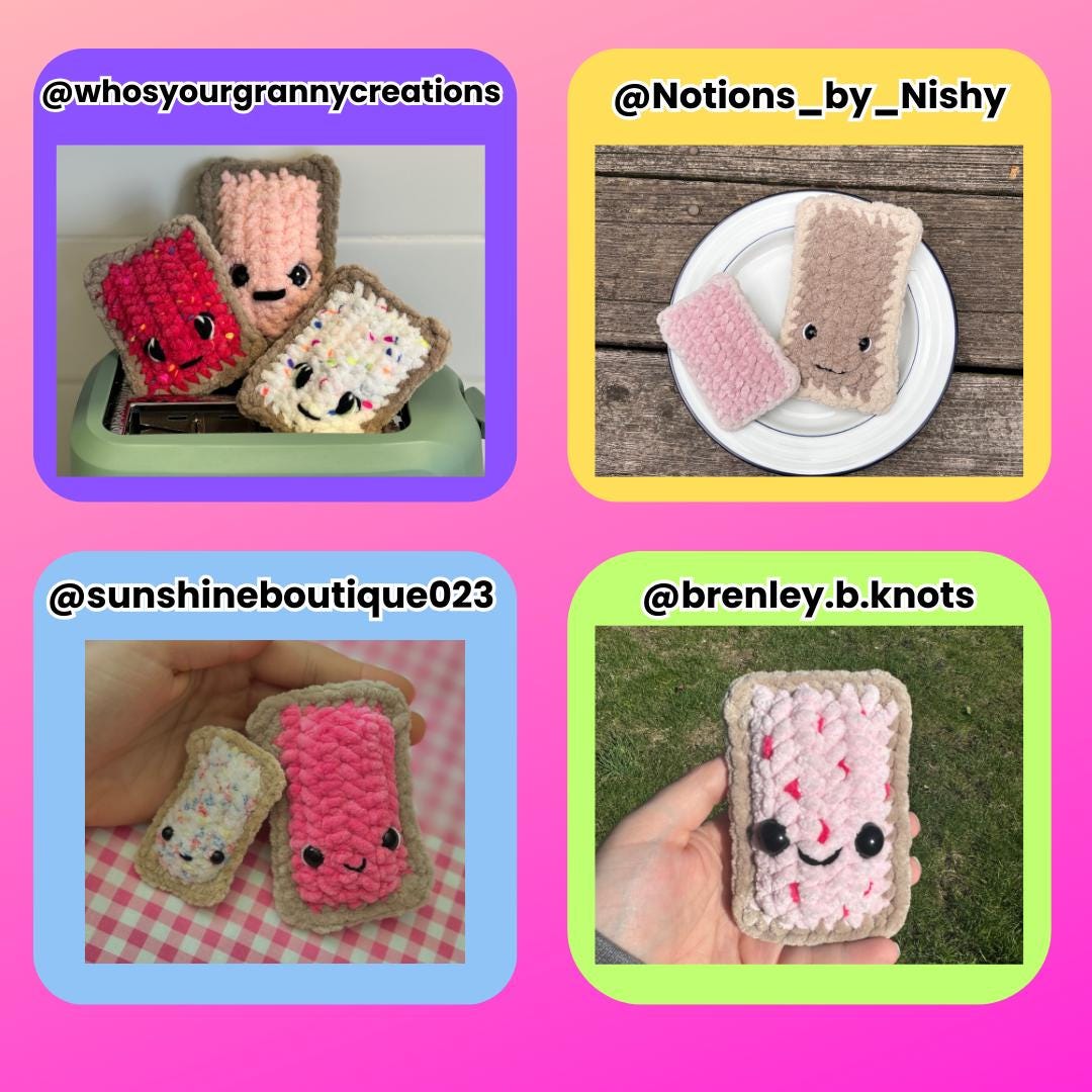 No Sew Toaster Pastry Crochet Pattern; Easy Quick Crochet Food Pattern ...