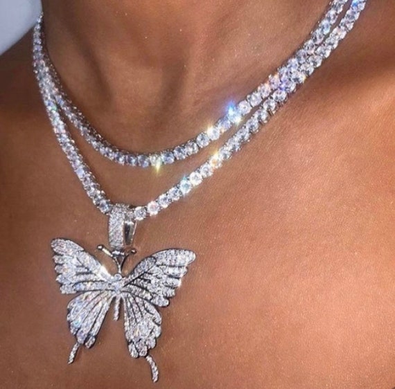 Big Iced Butterfly Neckless Etsy
