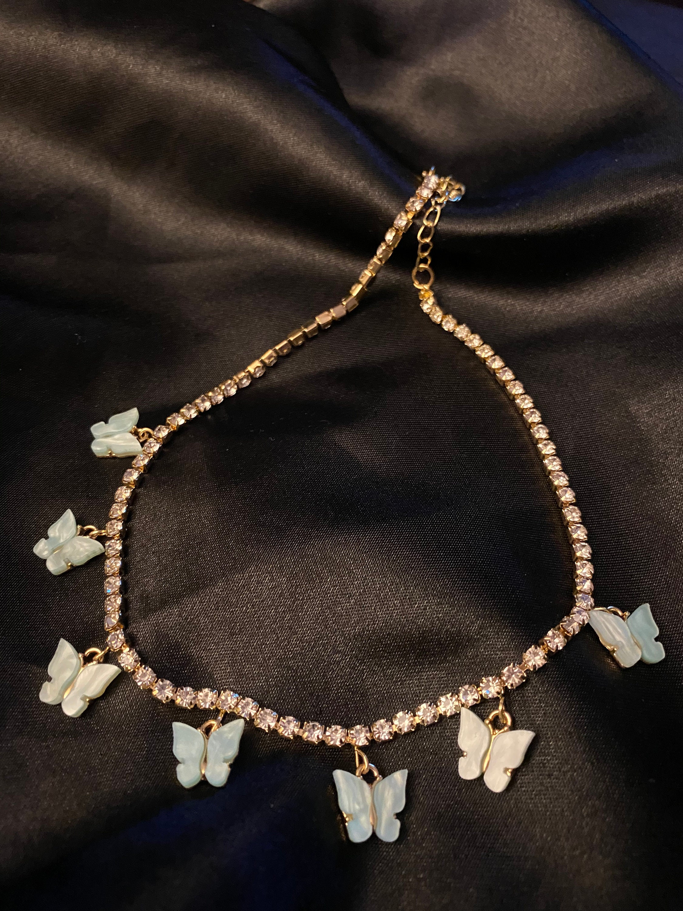 Iced Butterfly Necklace Blue - Etsy