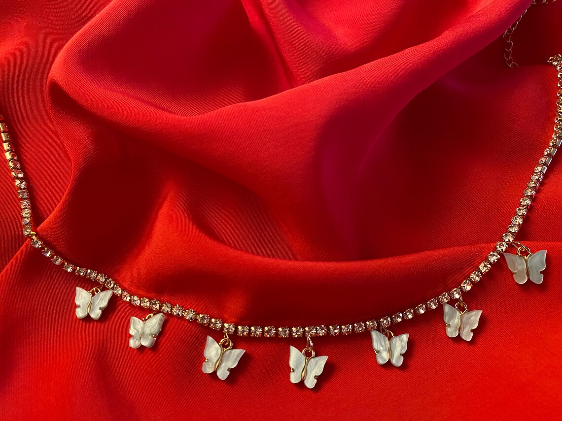 Iced Butterfly Necklace Blue - Etsy