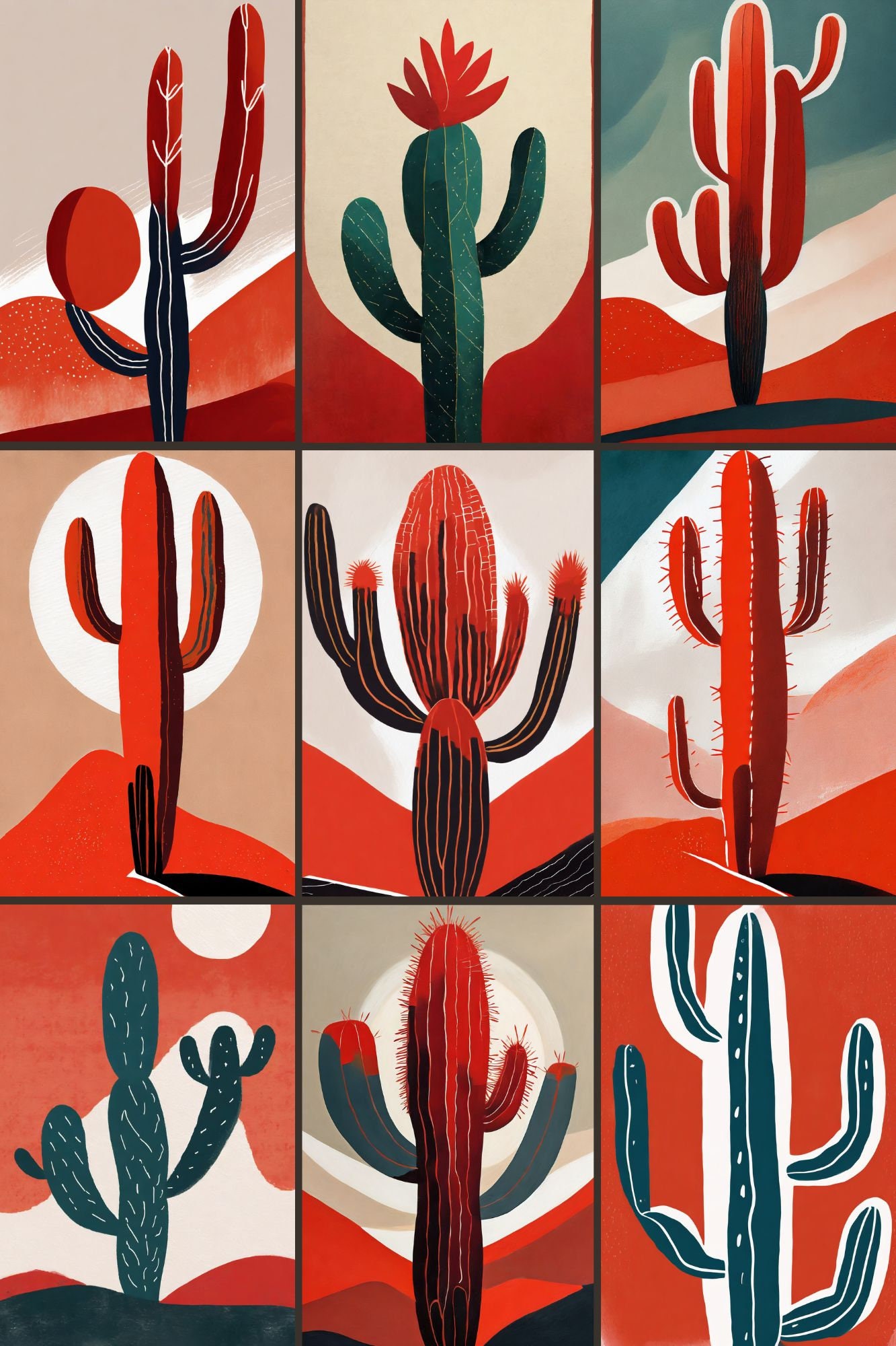 Cactus Print Set - Printable Set of 10 - Botanical Prints - Cactus ...