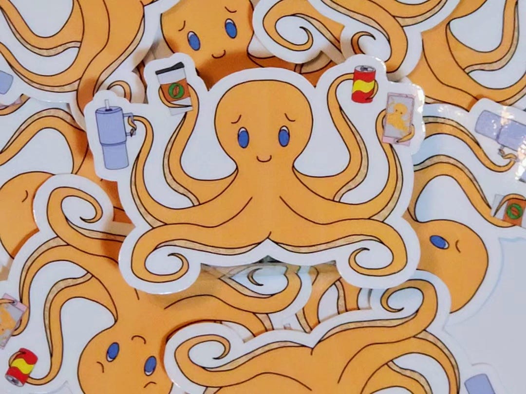 Three Drink Octopus Vinyl Sticker - Etsy
