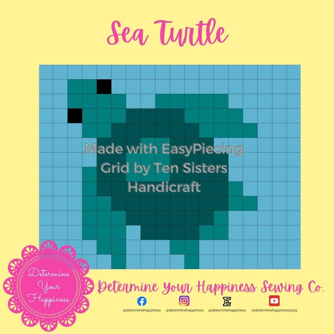 Sea Turtle Quilt Block Pattern Comes W/ 2 Panels of Easypiecing Grid by ...