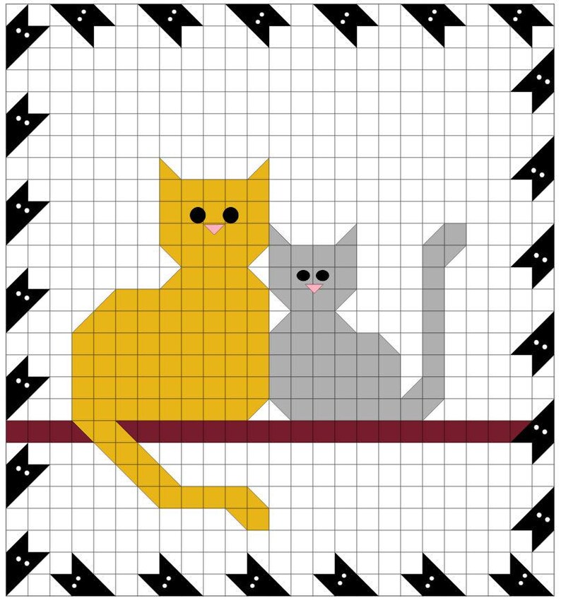 Cat Lovers Quilt Pattern Comes With 6 Panels of Easypiecing Grid From ...
