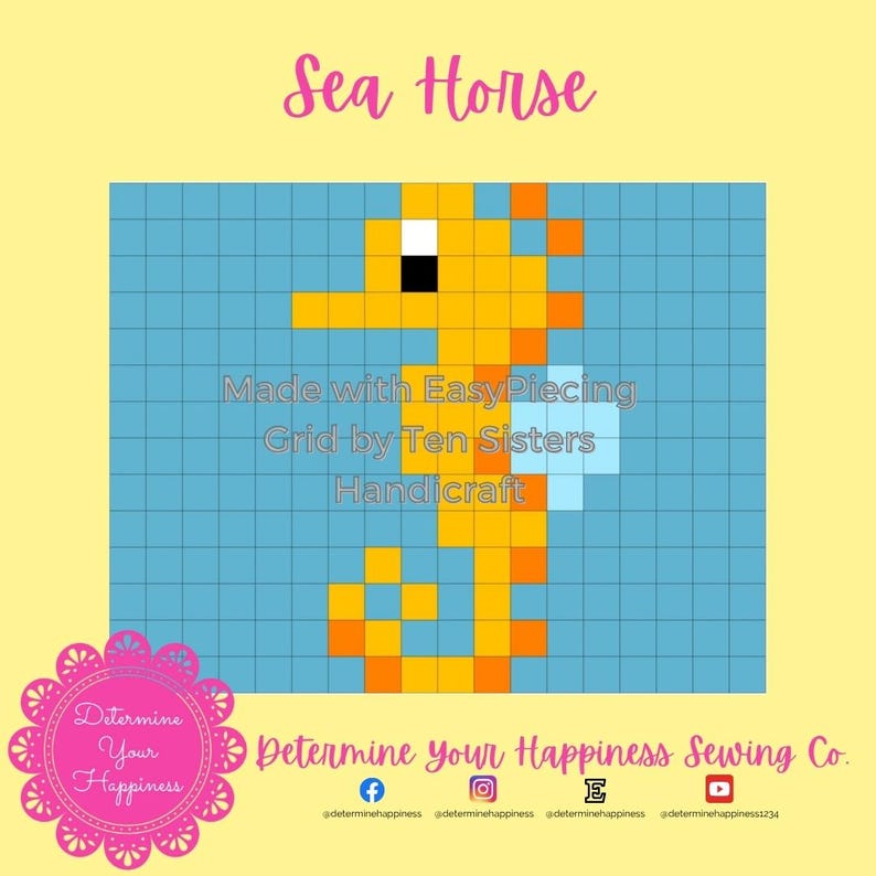 Sea Horse Quilt Block Pattern Comes W/ 2 Panels of Easypiecing Grid by ...
