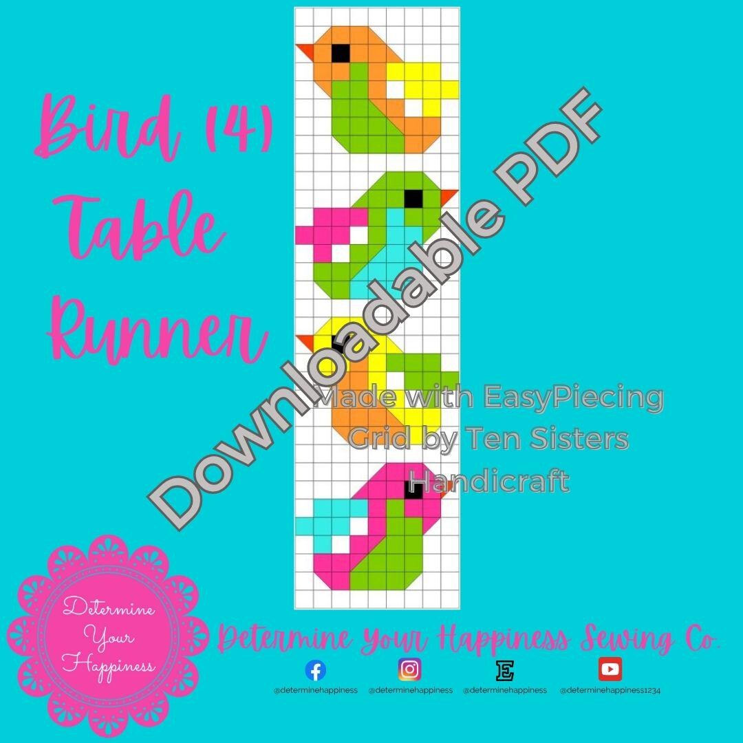 Bird Table Runner W/4 Birds PDF Pattern, Printable Pattern, Instant ...