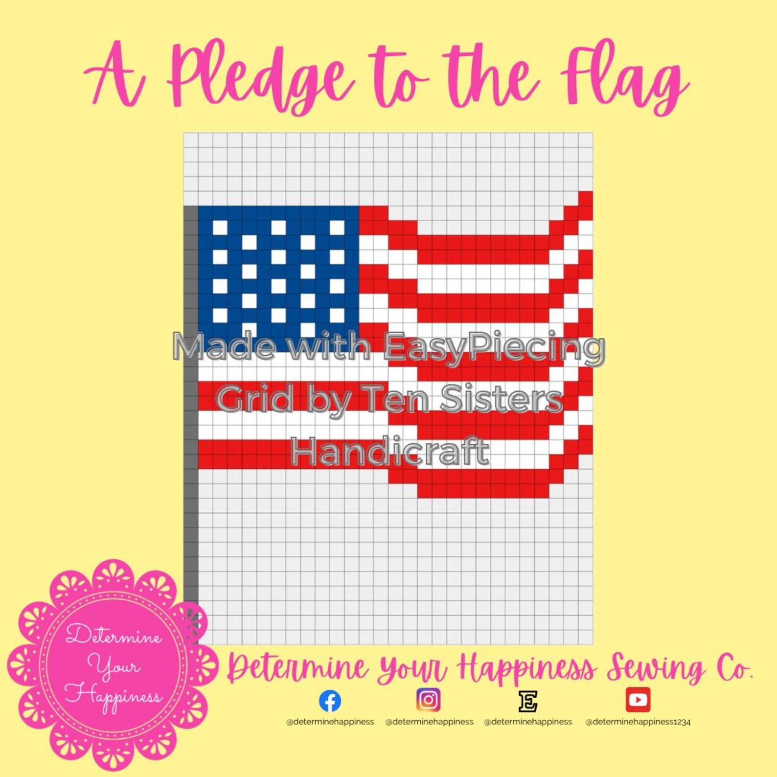 Waving Flag Pattern Comes W/ 8 Panels of Easypiecing Grid by Ten Sisters Handicraft Printed ...