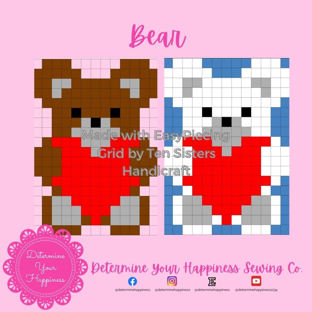 Bear With Heart Pattern Comes With 2-panels of Easypiecing Grid by Ten ...