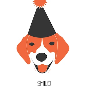 Happy Birthday Smile Beagle Dog Downloadable Print at Home Greetings ...