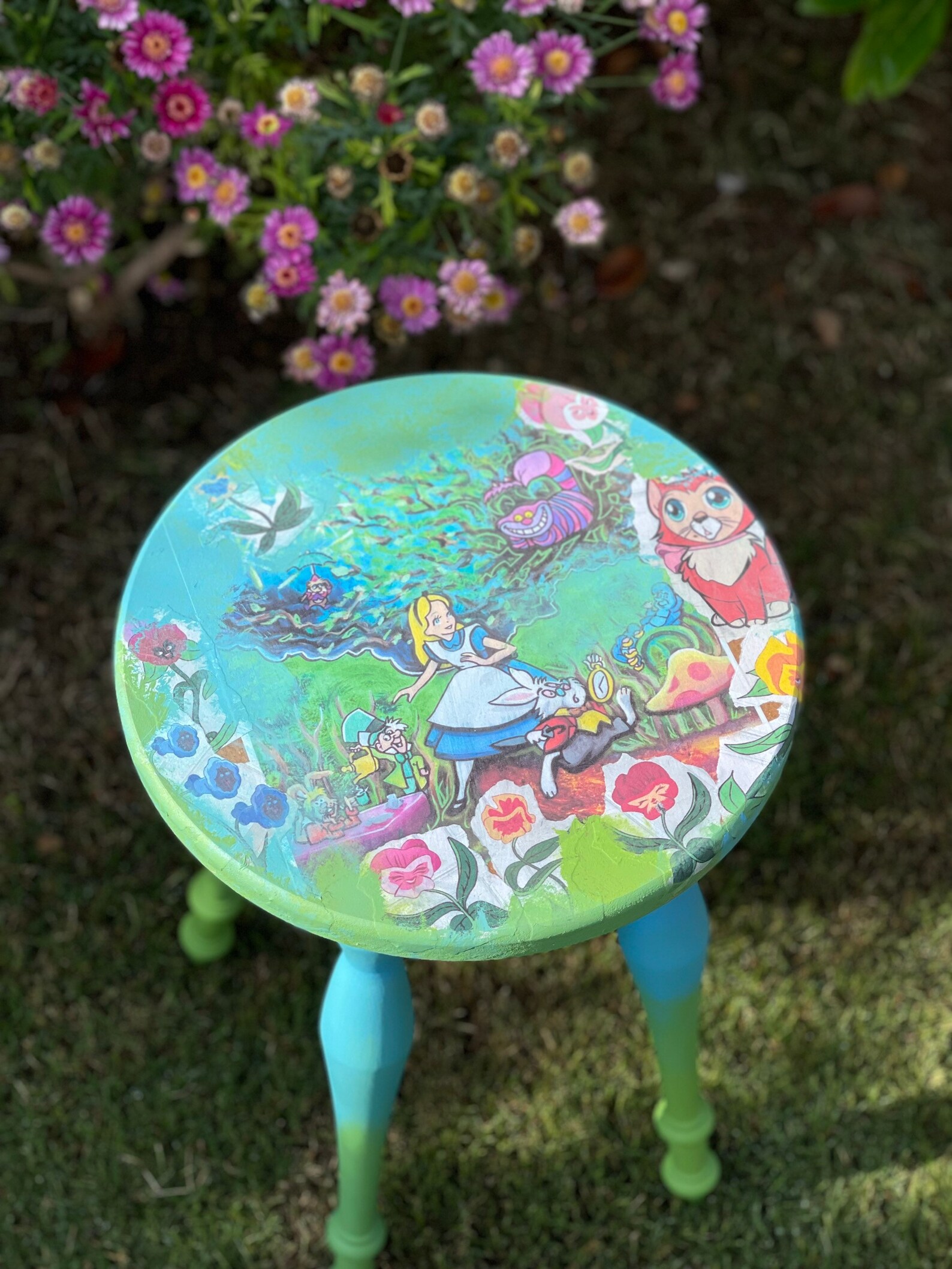 Alice in Wonderland Wooden Stool,alice Pouffe,alice in Wonderland ...