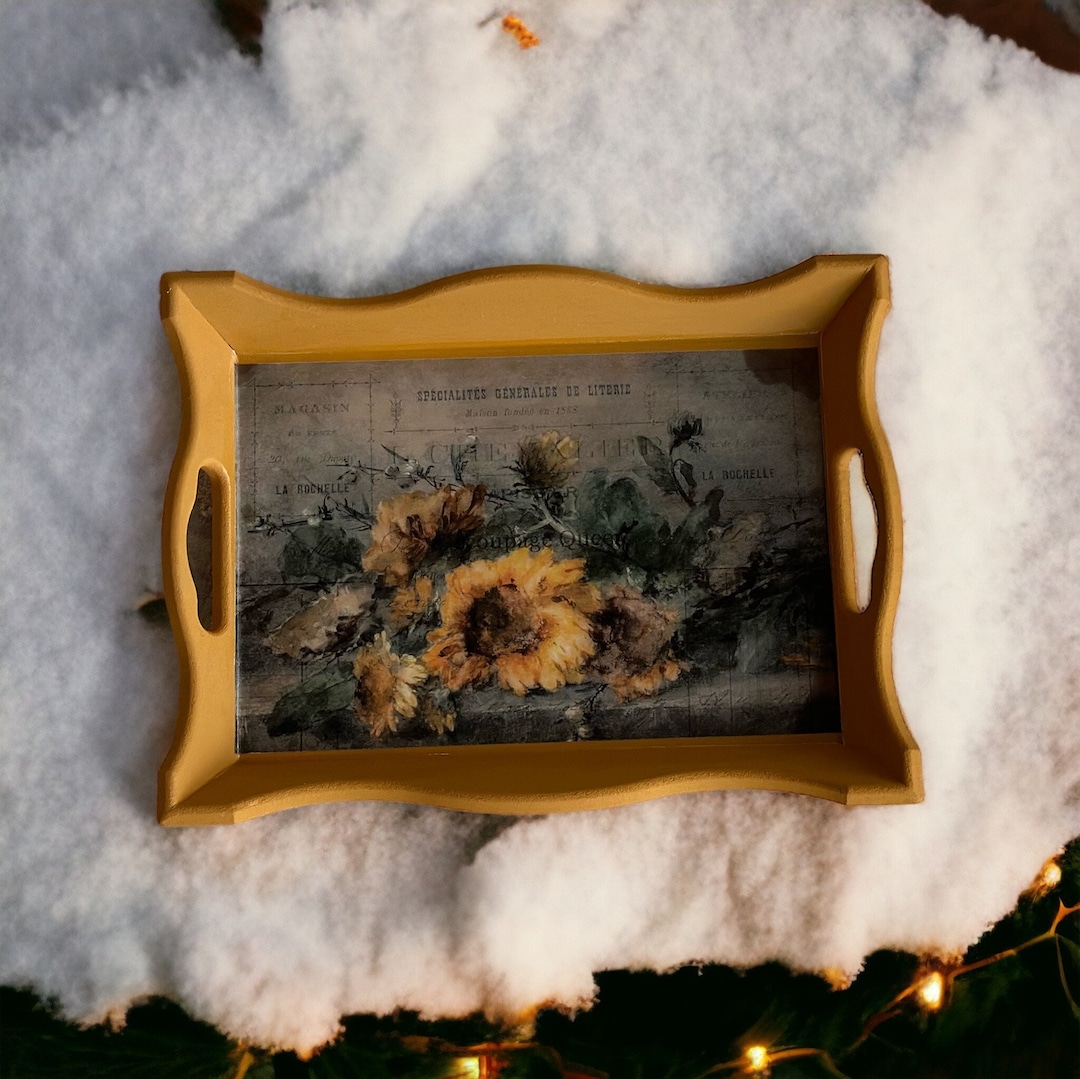 Vintage Wooden Sunflowers Tray, Whimsicial Decor, Home Decor, Coffee ...