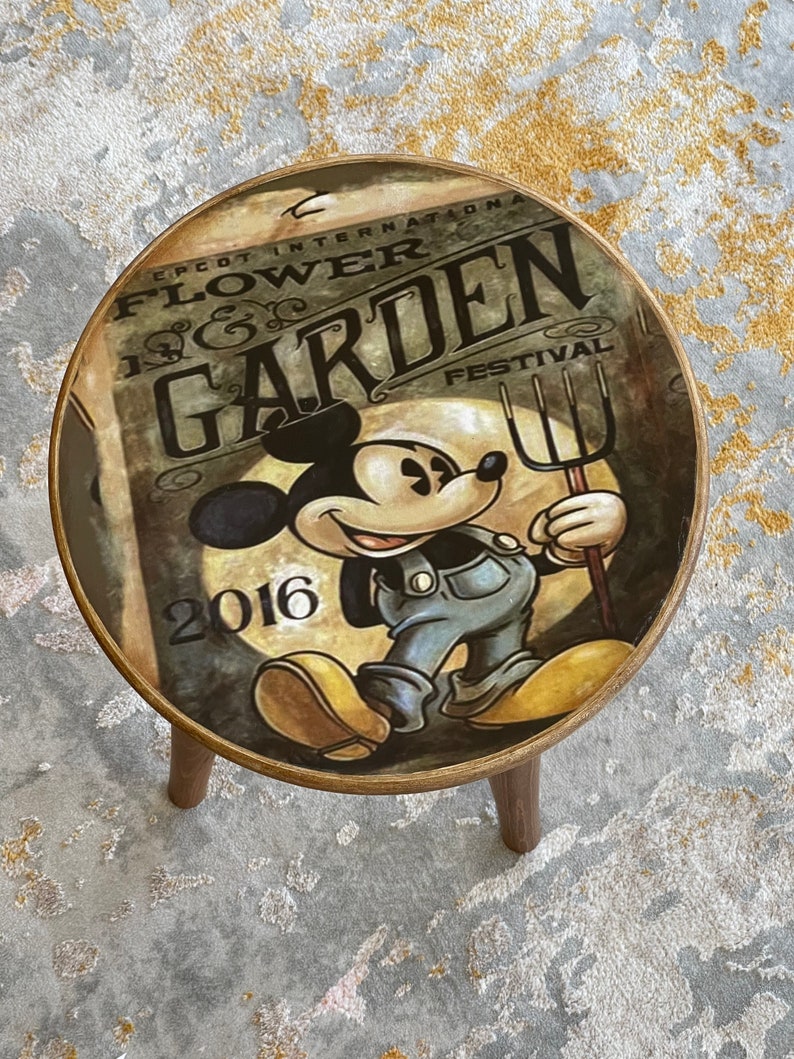 Mickey Mouse Vintage Wooden Stoolmickey Pouffemickey & - Etsy