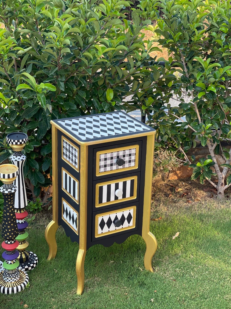 Whimsical Painted Furnutire Checkered Table Side Table Side - Etsy