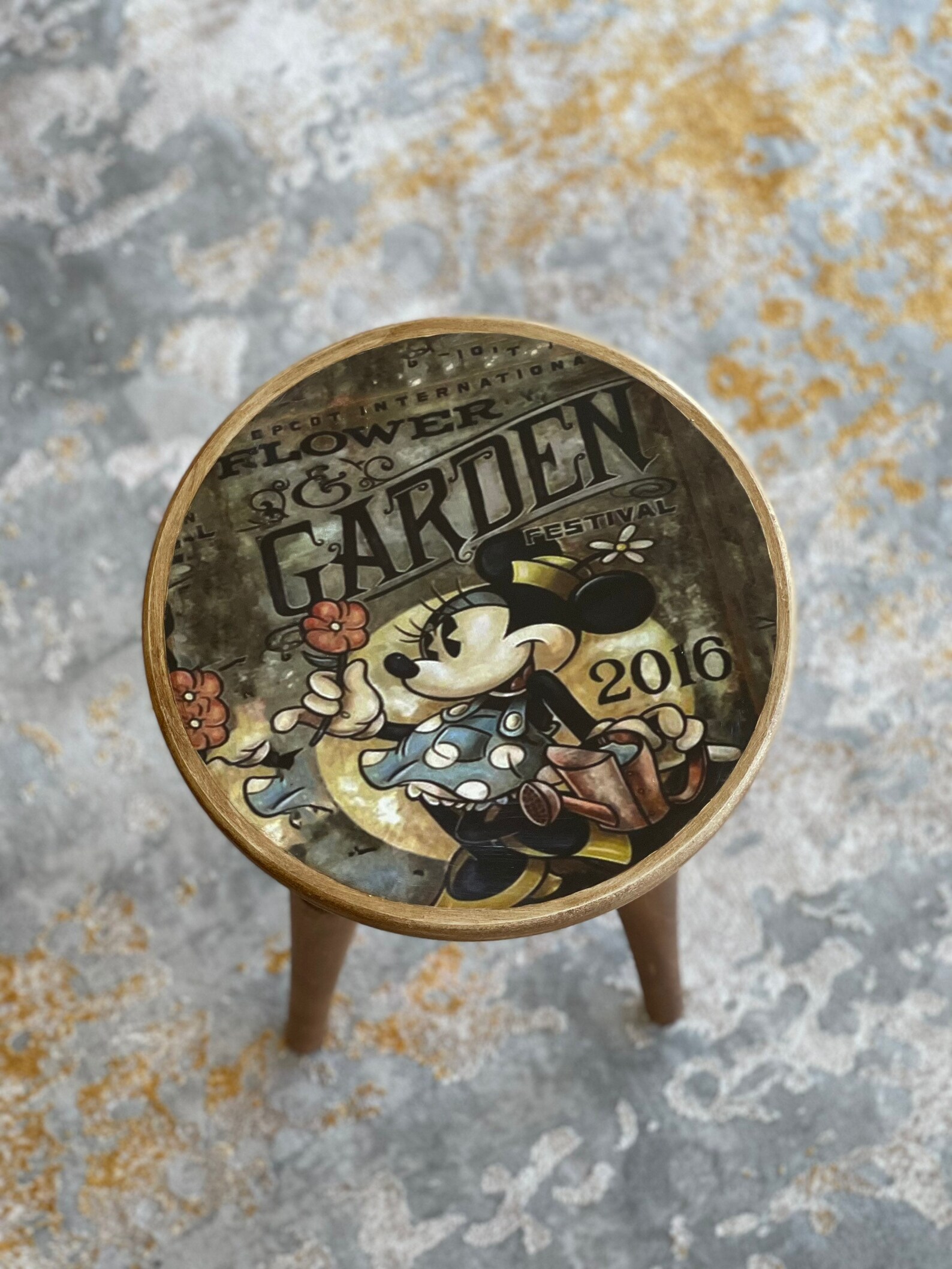 Minnie Mouse Vintage Wooden Stoolminnie Mouse Pouffemickey & | Etsy