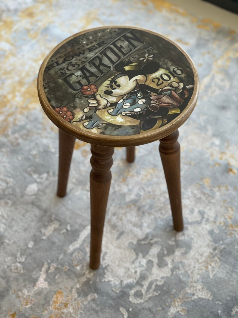 Minnie Mouse Vintage Wooden Stoolminnie Mouse Pouffemickey & | Etsy