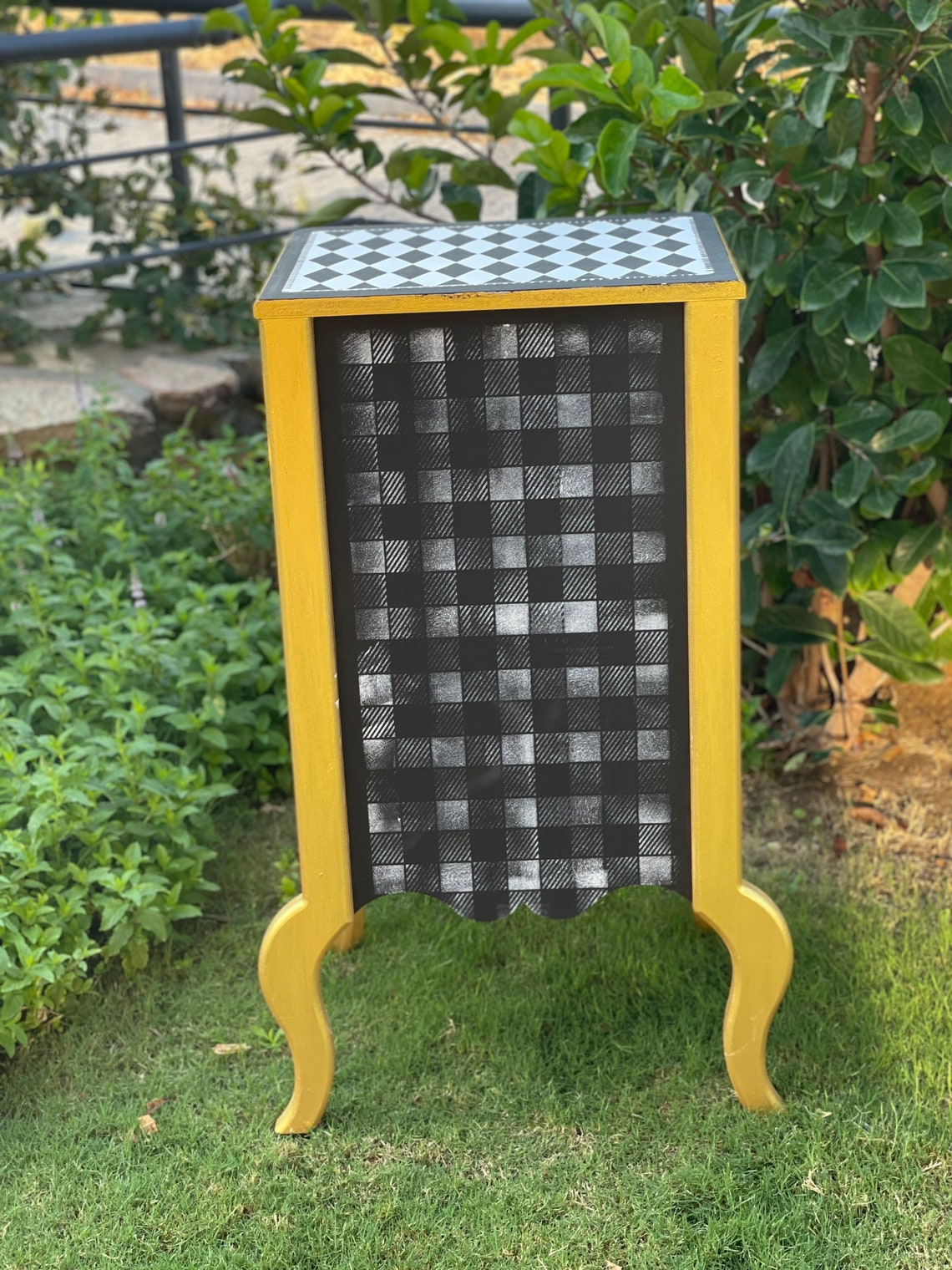Whimsical Painted Furnutire Checkered Table Side Table Side - Etsy