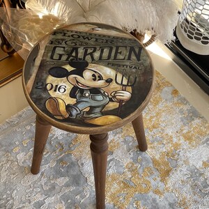 Mickey Mouse Vintage Wooden Stool,mickey Pouffe,mickey & Minnie Mouse ...