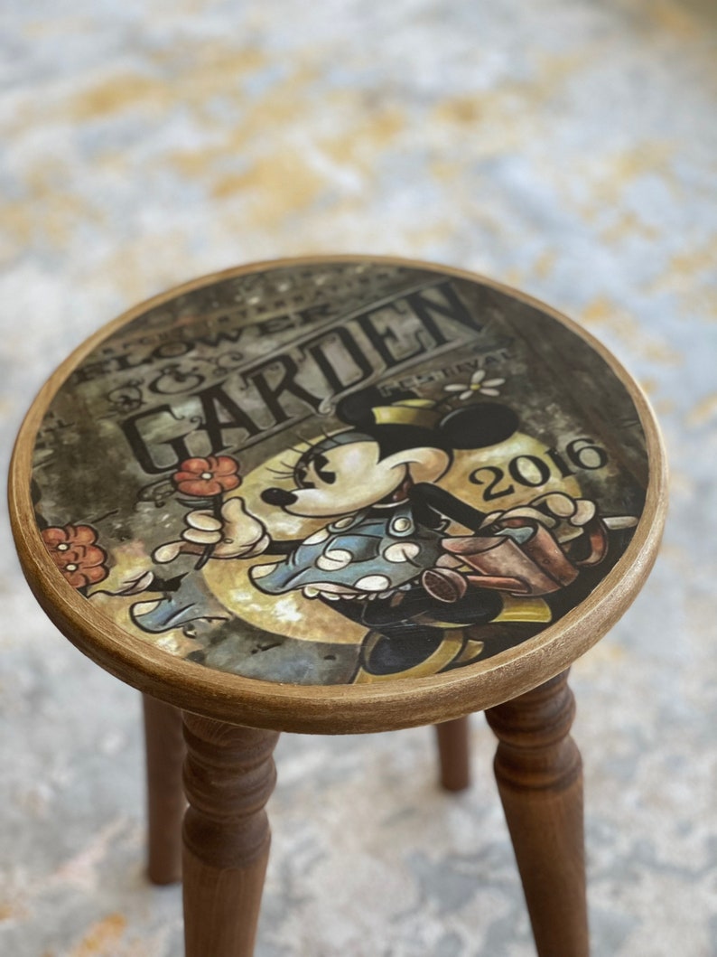 Minnie Mouse Vintage Wooden Stoolminnie Mouse Pouffemickey & | Etsy