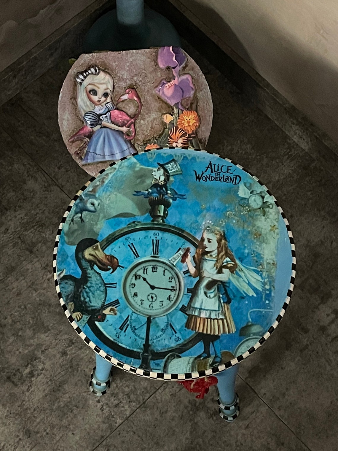 Alice in Wonderland Wooden Stoolalice Pouffealice in - Etsy