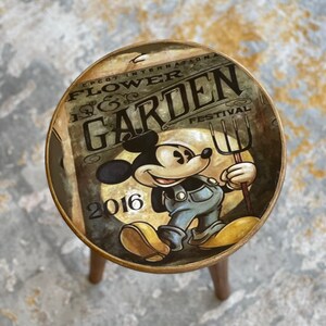 Mickey Mouse Vintage Wooden Stool,mickey Pouffe,mickey & Minnie Mouse ...