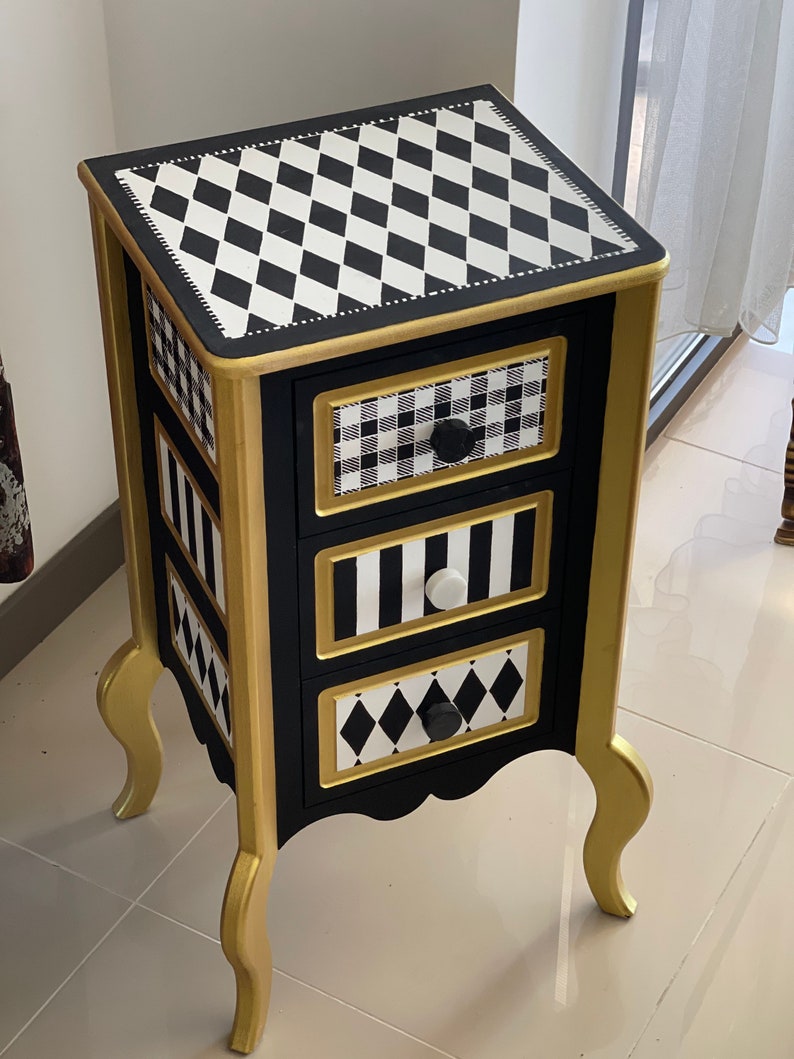 Whimsical Painted Furnutire Checkered Table Side Table Side - Etsy
