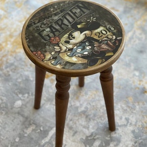 Mickey Mouse Vintage Wooden Stool,mickey Pouffe,mickey & Minnie Mouse ...