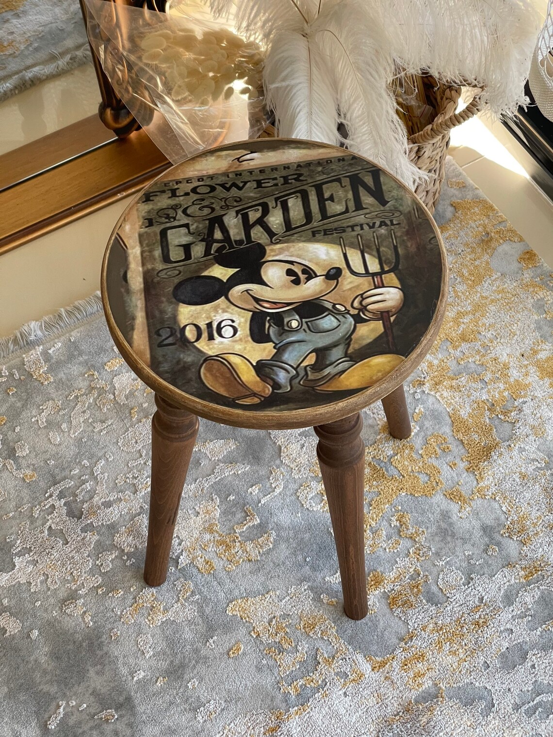 Mickey Mouse Vintage Wooden Stoolmickey Pouffemickey & | Etsy