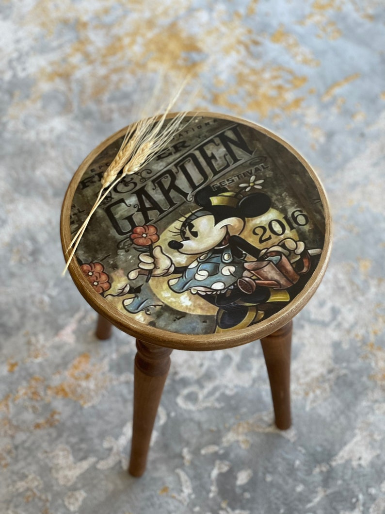 Minnie Mouse Vintage Wooden Stoolminnie Mouse Pouffemickey & | Etsy