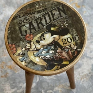 Mickey Mouse Vintage Wooden Stool,mickey Pouffe,mickey & Minnie Mouse ...