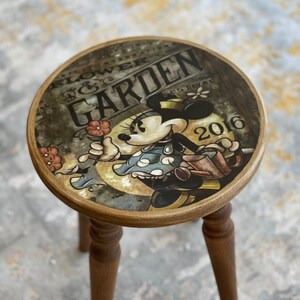 Minnie Mouse Vintage Wooden Stool,minnie Mouse Pouffe,mickey & Minnie ...