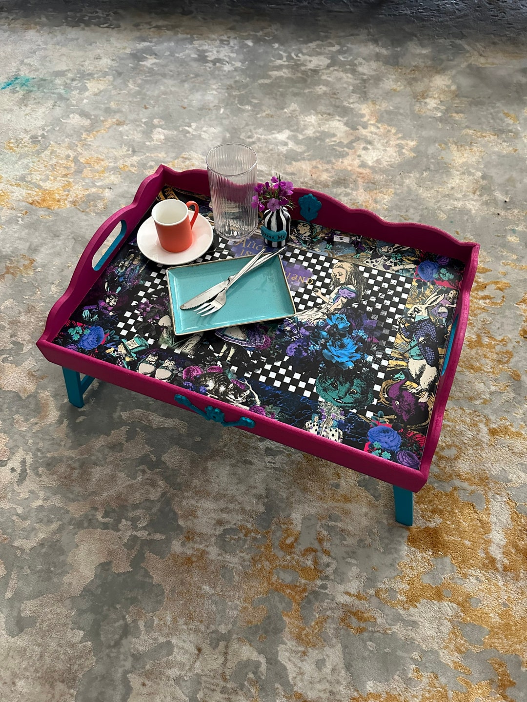 Alice in Wonderland Bed Tray, Breakfast Table With Legs, Alice Unique ...