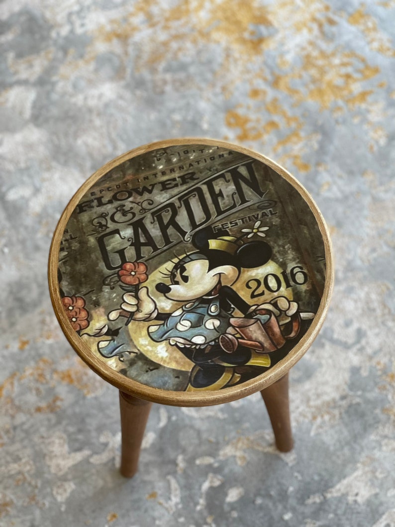 Minnie Mouse Vintage Wooden Stoolminnie Mouse Pouffemickey & | Etsy