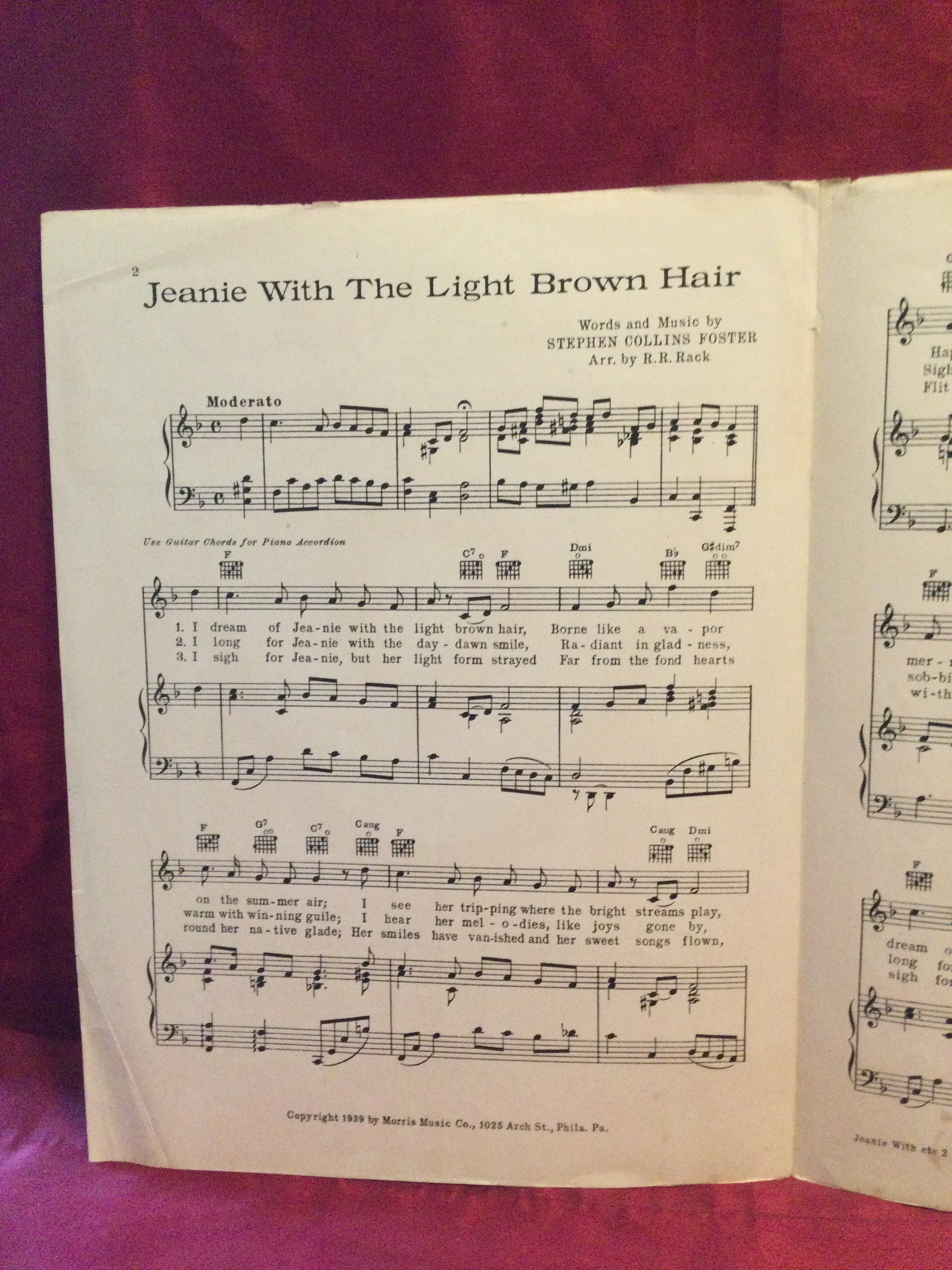 Jeanie With the Light Brown Hair Sheet Music - Etsy