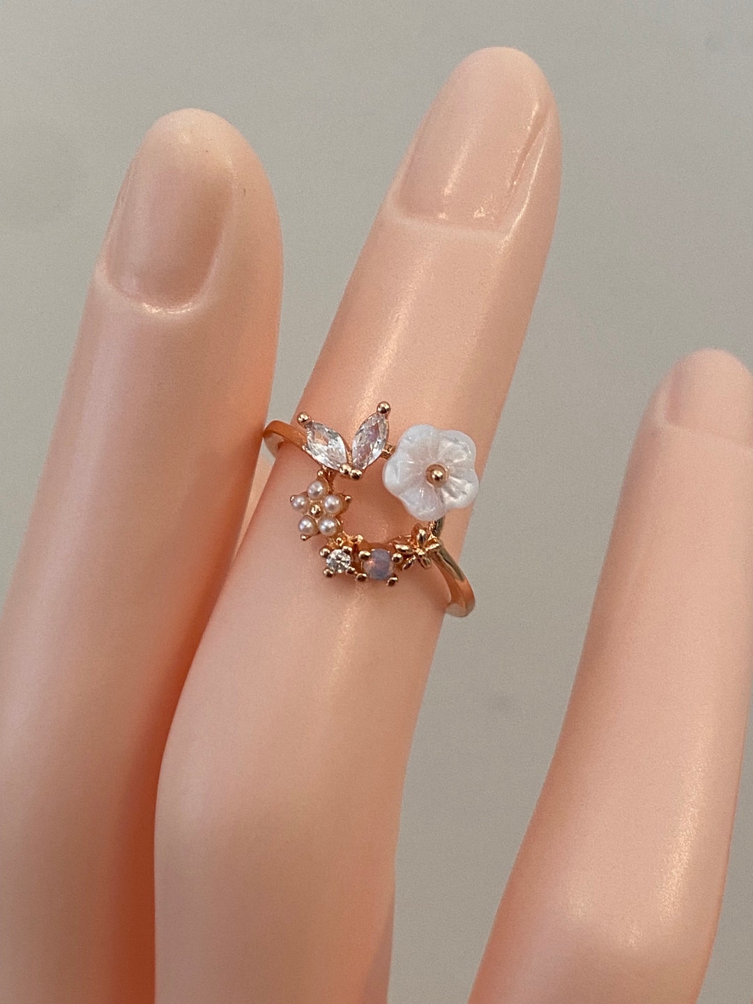 Rose Gold Cherry Blossom Rings for Women, Flower Wereth, CZ Stone Leaf ...