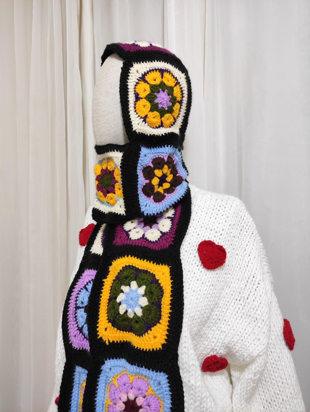Crochet African Flower Granny Square Balaclava Scarf - Etsy