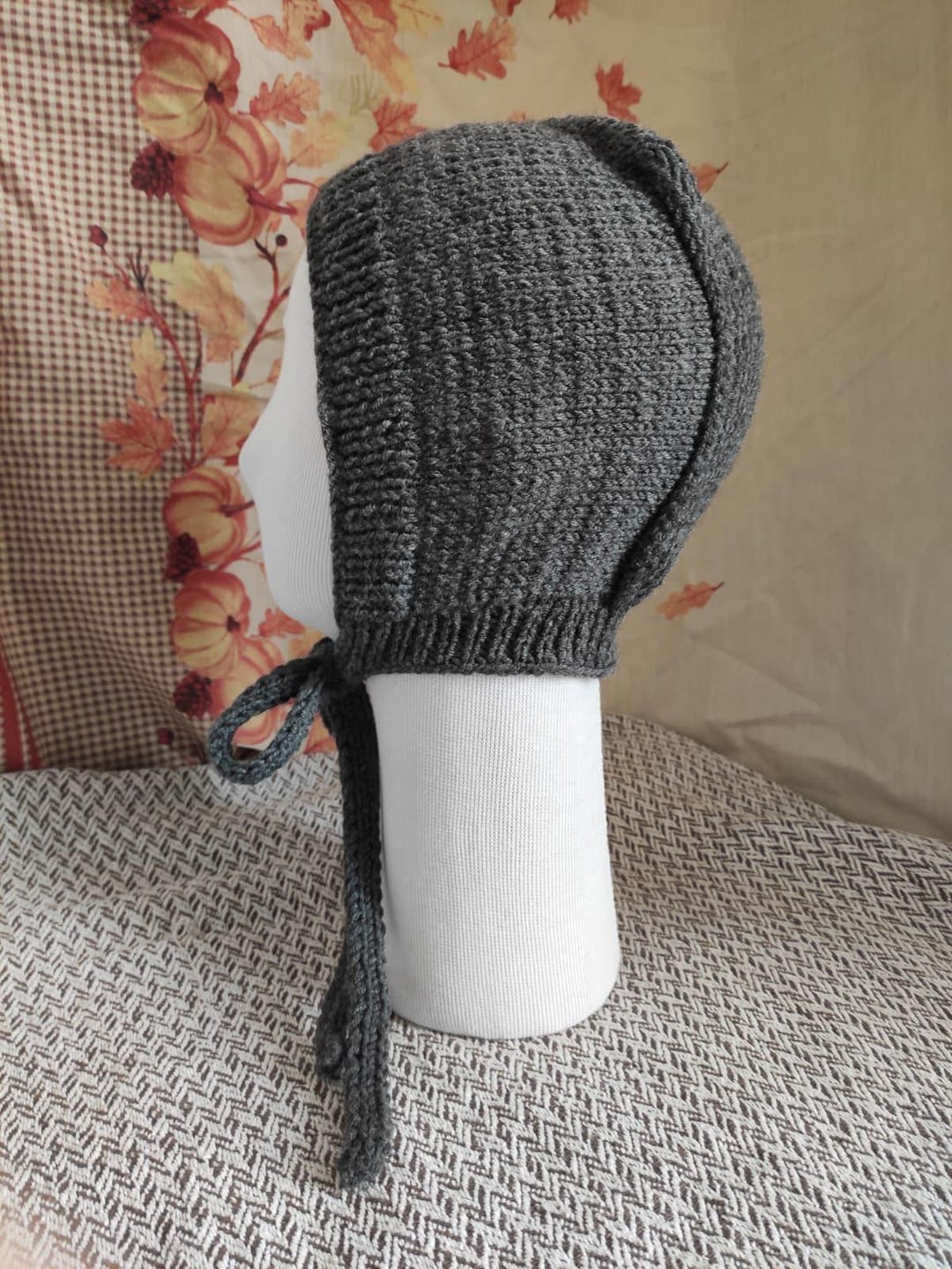 Anthracite Hand-knitted Crochet Bonnet, Cozy Acrylic Hat - Etsy