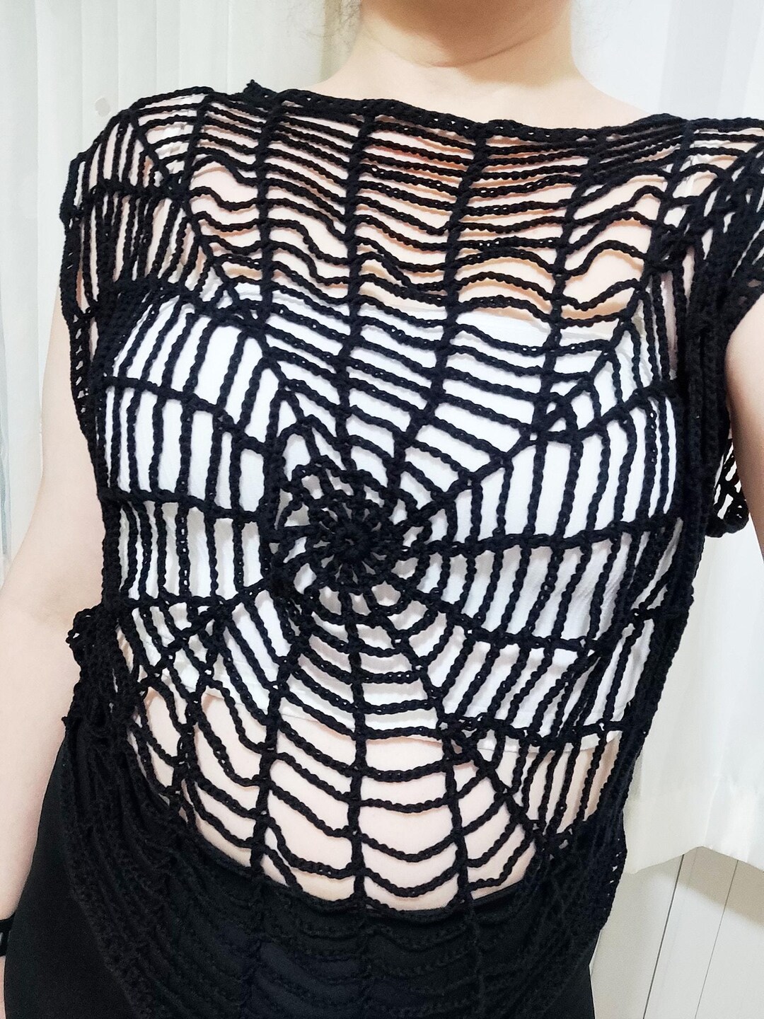 Crochet Spider Web Crop Top: Handmade Fairycore Organic Cotton Blend - Etsy