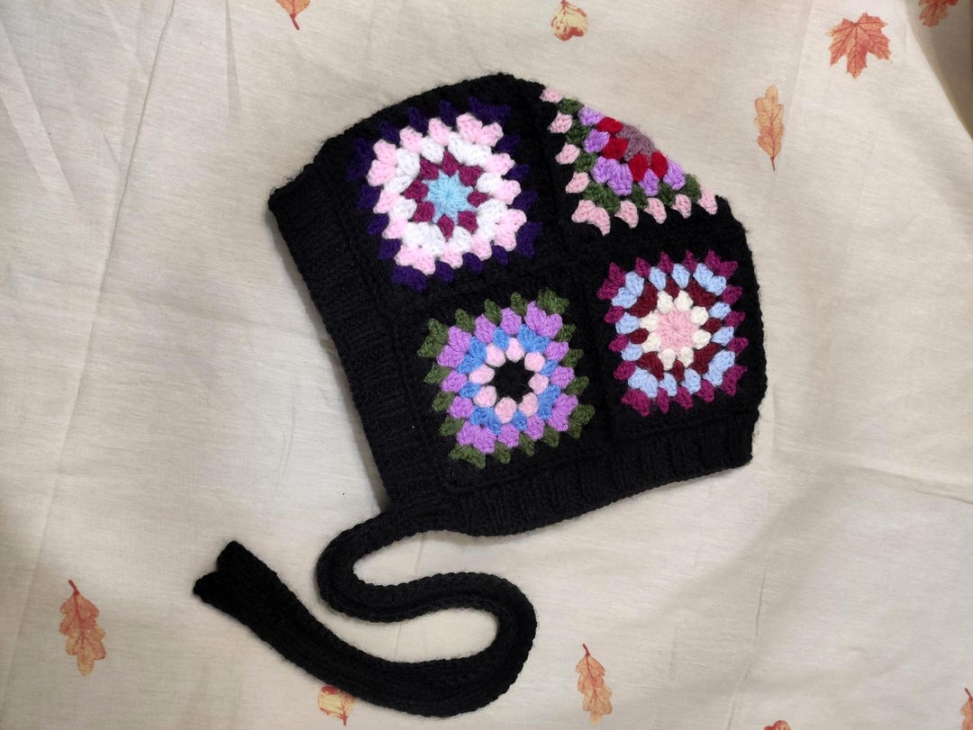 Granny Square Crochet Bonnet, Cozy Crochet Bonnet Adult, Handmade ...
