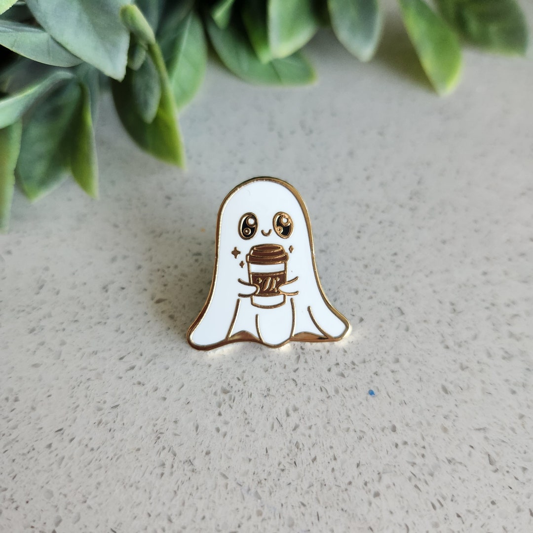 Coffee Ghost Hard Enamel Pin, Hand Designed, Enamel Pins, Spooky Season ...