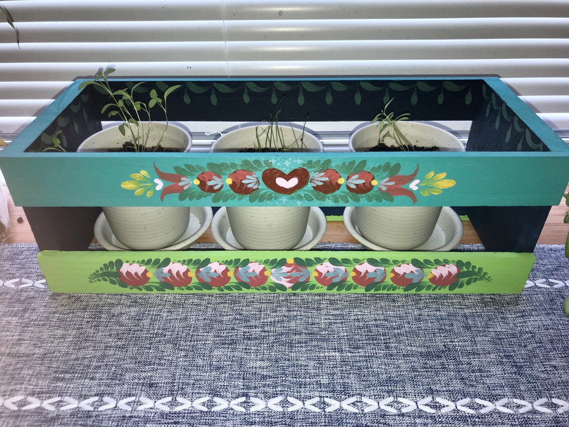 Hand Painted Wooden Crate Folk Art Style Home Decor One of a - Etsy