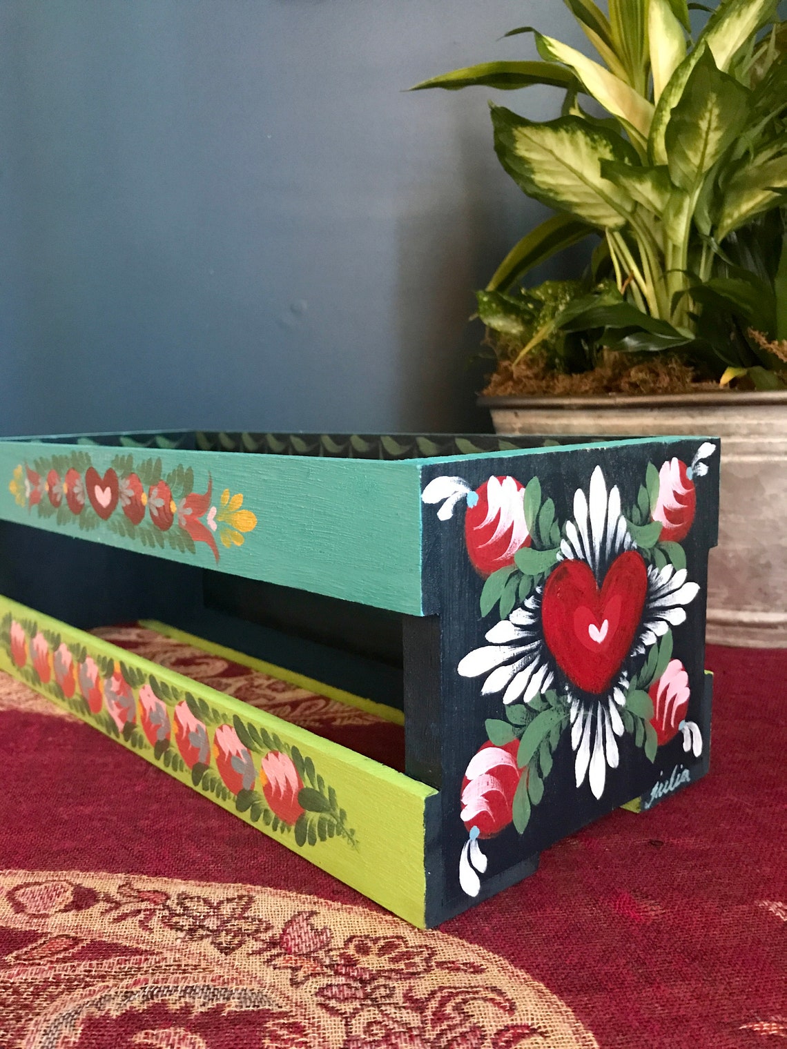 Hand Painted Wooden Crate Folk Art Style Home Decor One of a - Etsy