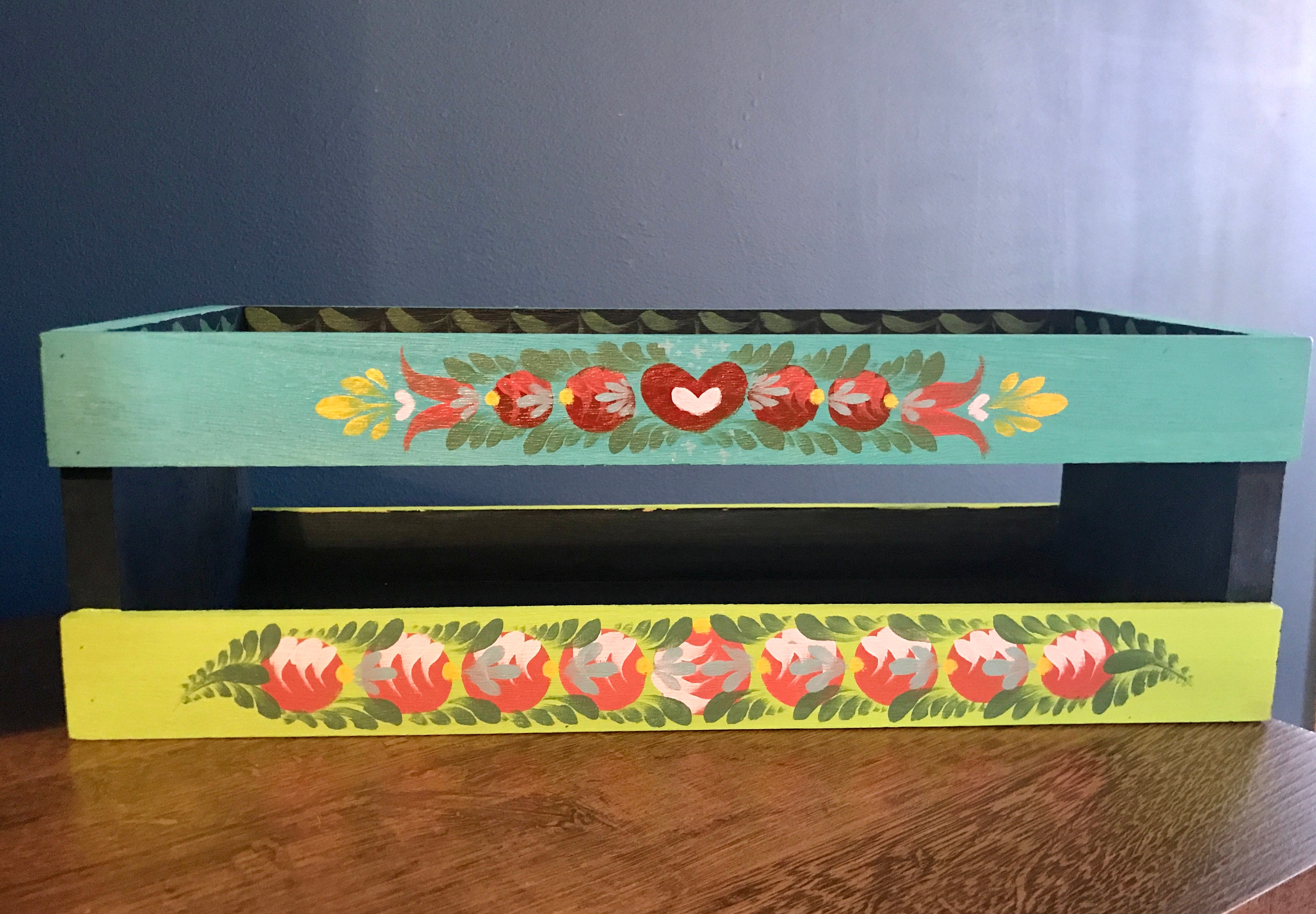 Hand Painted Wooden Crate, Folk Art Style Home Decor, One of a Kind ...