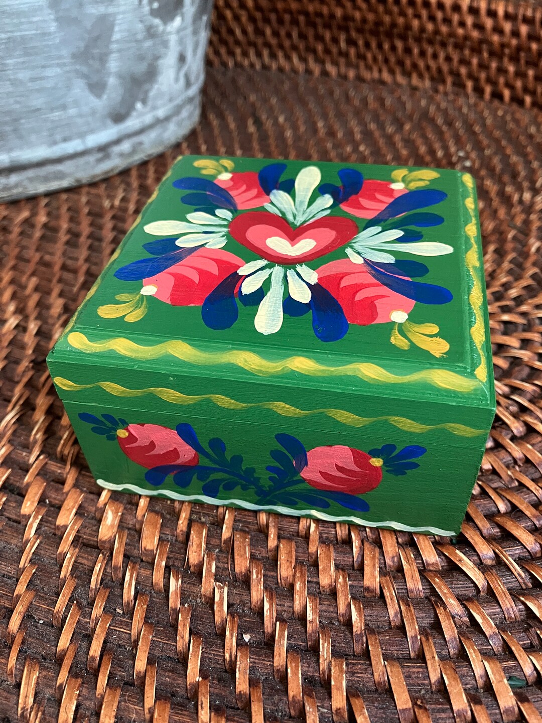 Folk Art Small Wood Box, Hand Painted, Rosemaling, Christmas Box ...