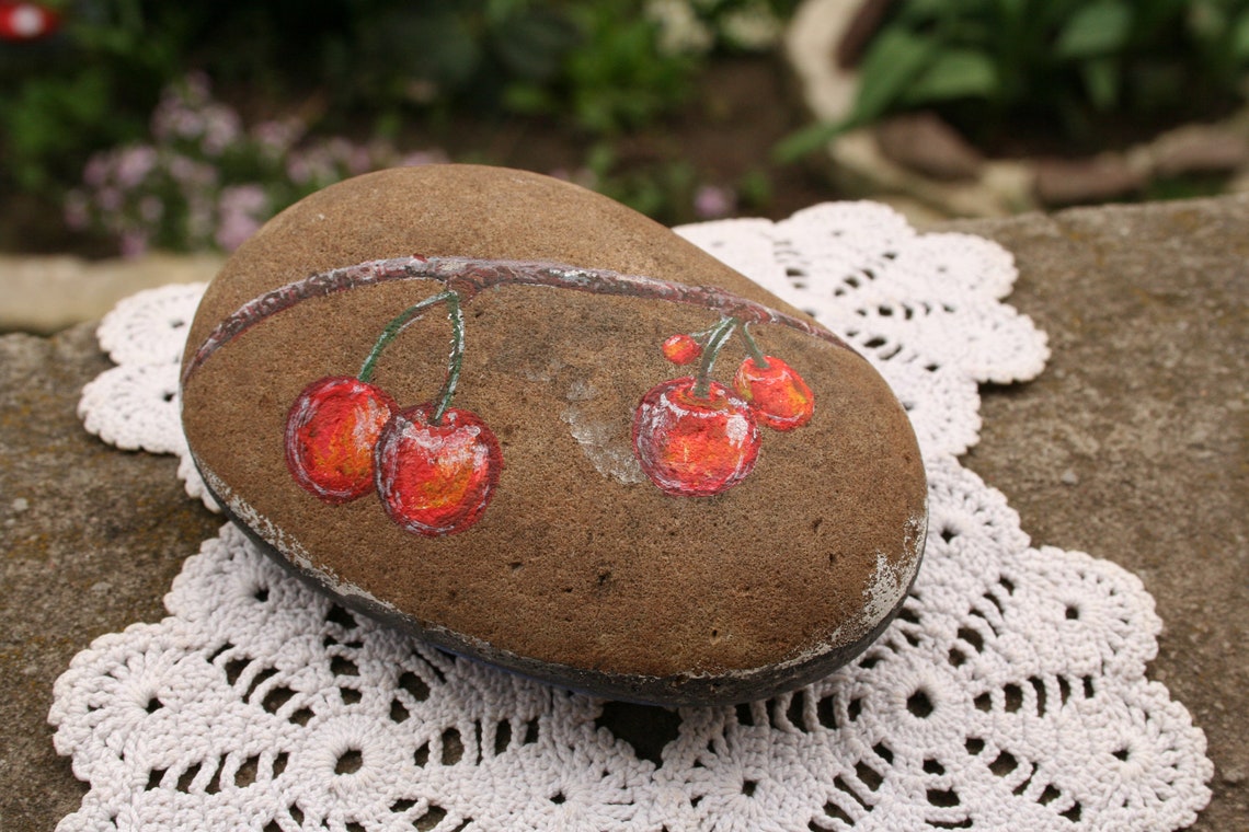 Painted Stone Cherry Blossom, Painted Stone Butterfly, Sakura Blossom ...