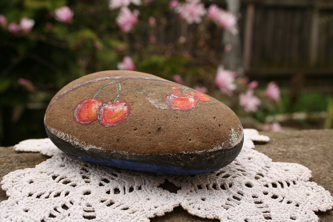 Painted Stone Cherry Blossom, Painted Stone Butterfly, Sakura Blossom ...