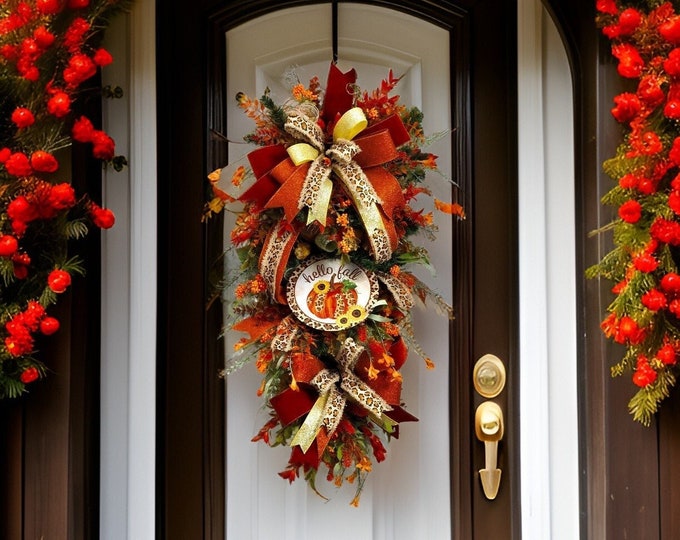 Fall Autumn Door Swag, Fall Front Door Wreath Swag, Welcome Fall Swag ...