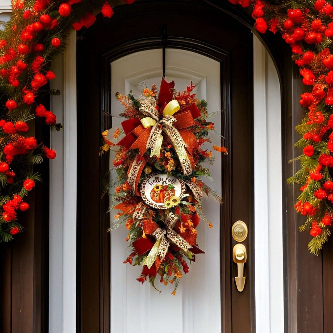 Fall Autumn Door Swag, Fall Front Door Wreath Swag, Welcome Fall Swag ...