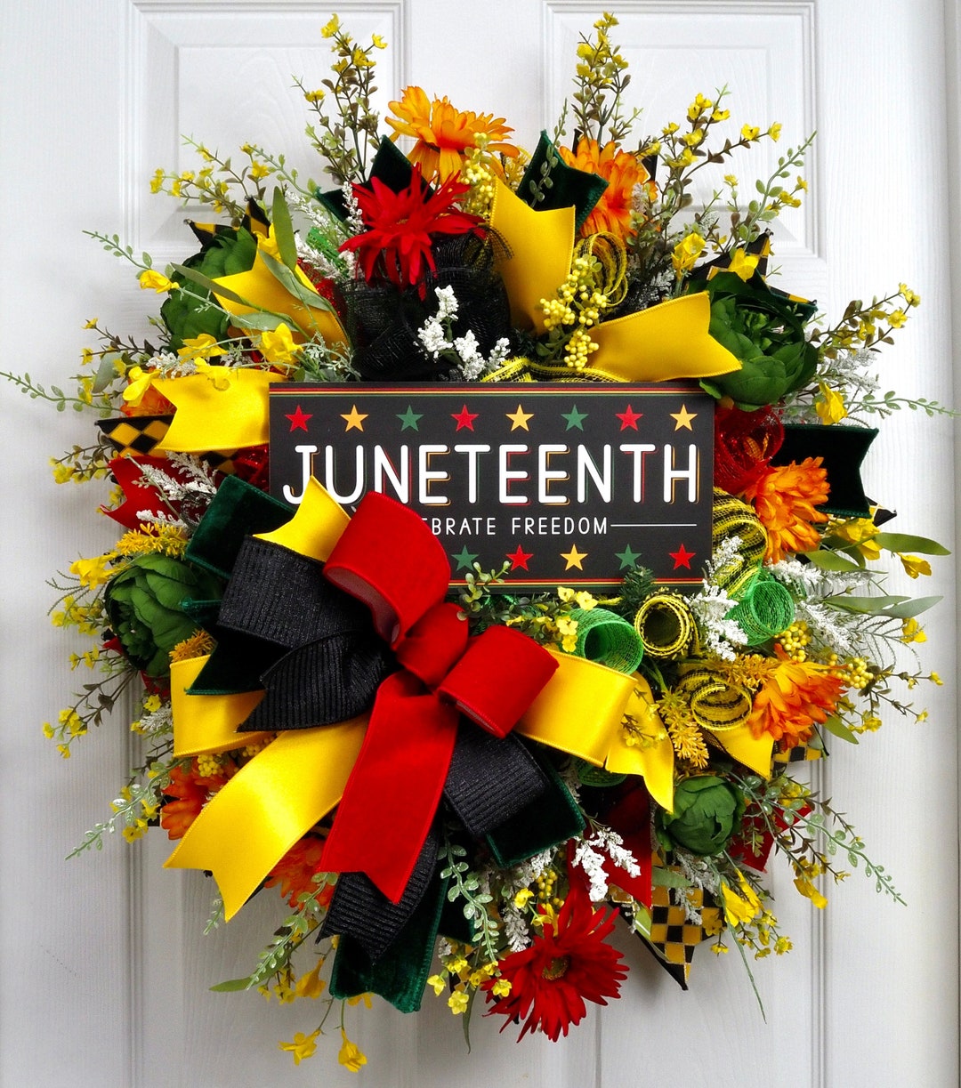 Juneteenth Wreath, Designer Juneteenth Front Door Wreath, Juneteenth ...